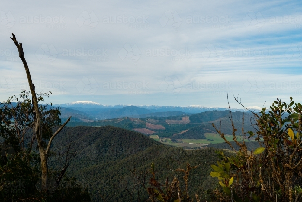 Image of scenic landscape of Australian Alps, with snow - Austockphoto