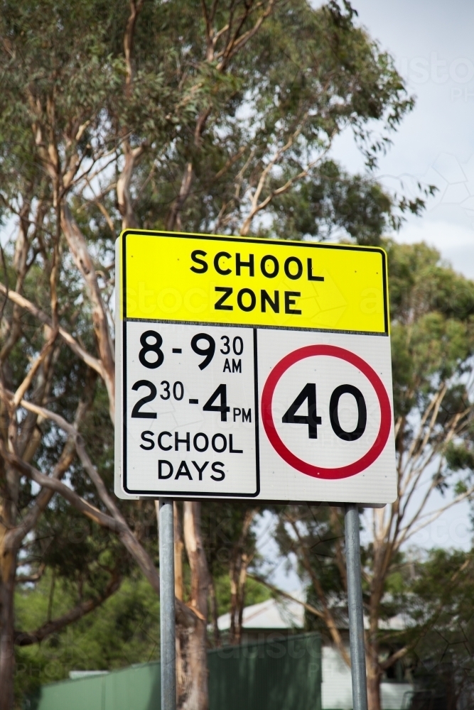 Image of School Zone sign with gum tree background for small school ...
