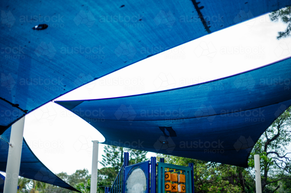 Image of shade sail at a kids playground - Austockphoto