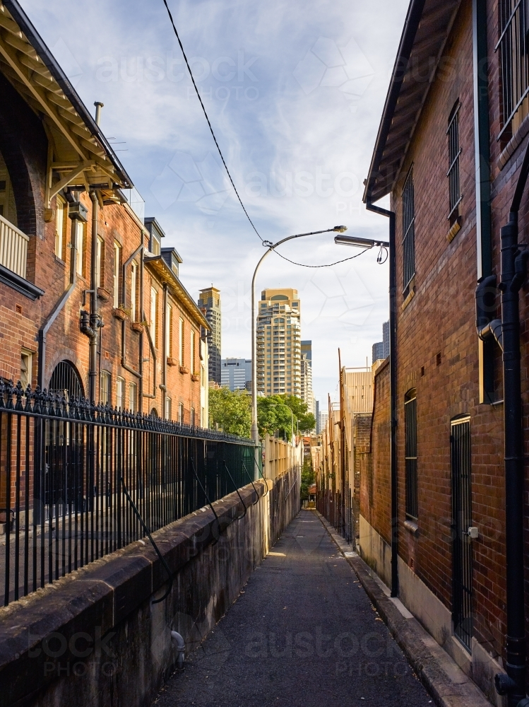 Image of Shadowed city alley in Sydney - Austockphoto