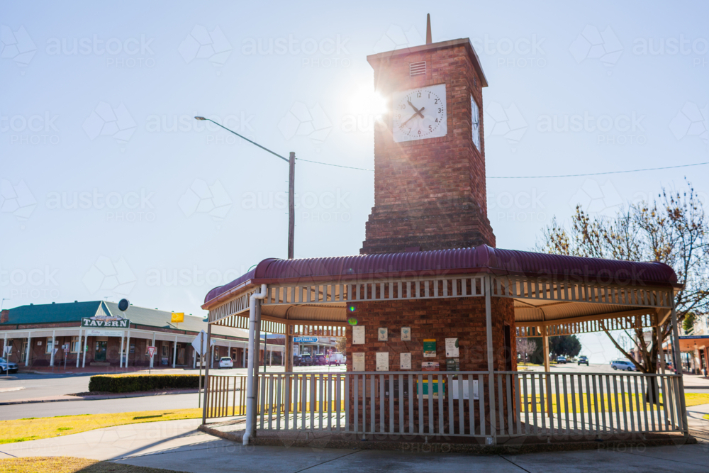 Image of shelter around clock tower in rural country town of Coolamon ...