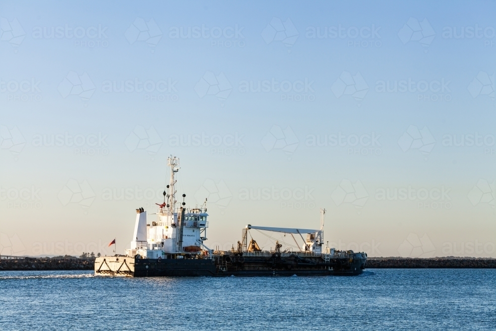 Image of Ship heading out of Newcastle Port on Hunter River towards the ...