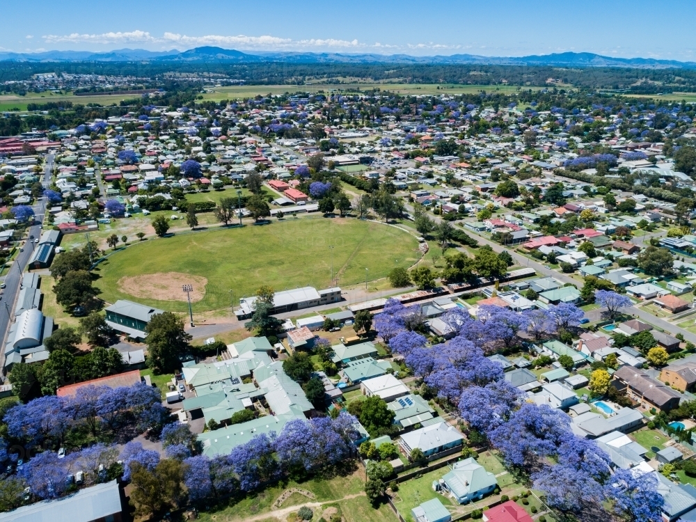 Image of Showground arena in country town in NSW during jacaranda ...