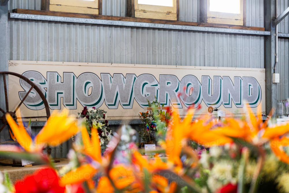 Image of Showground sign in horticulture pavilion at agricultural show ...