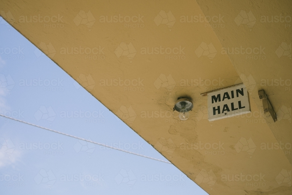 Image of Sign for Main Hall in country town - Austockphoto