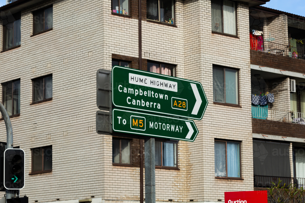 Image of Signage at intersection with directions to Campbelltown and ...
