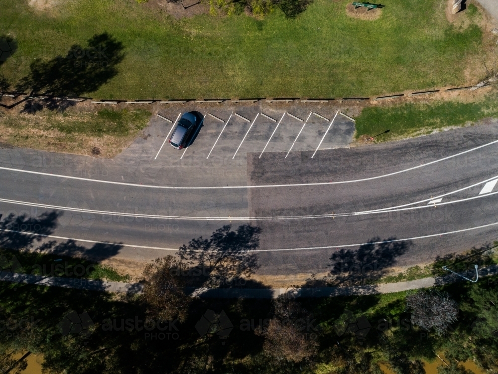 Image of Single car parked in angled parking space seen from above ...