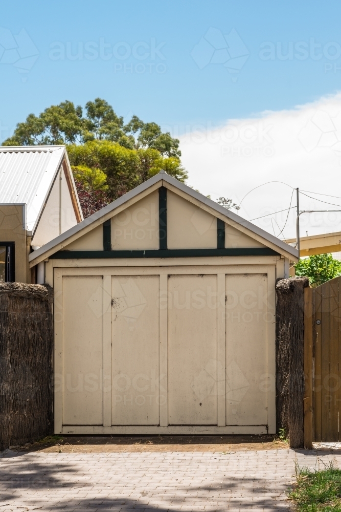 Image of single timber garage building - Austockphoto