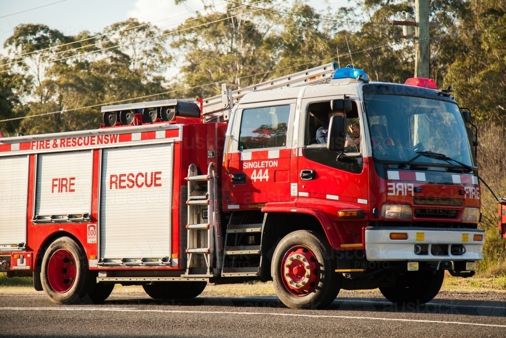 Image of Singleton fire rescue truck on road - Austockphoto