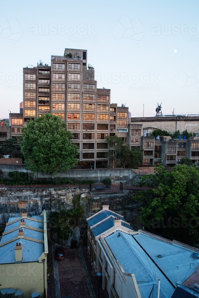 Image of Sirius building with sunrise reflected in windows - Austockphoto