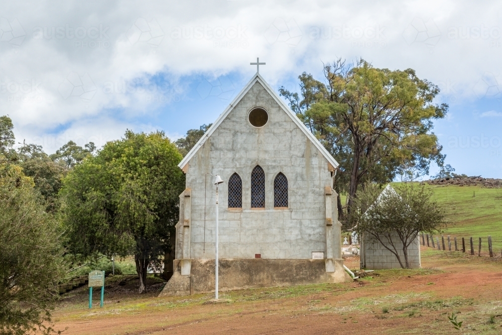 Image of Small country church with cross and bell - Austockphoto