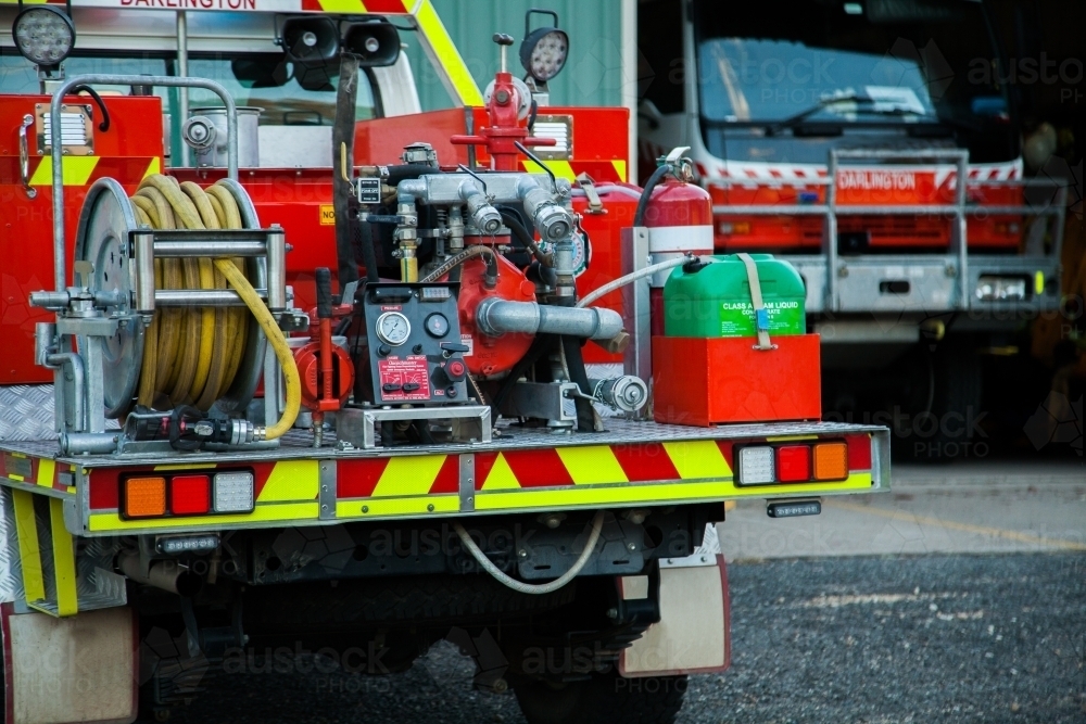 Image of Small country fire truck parked at rural fire station ready ...