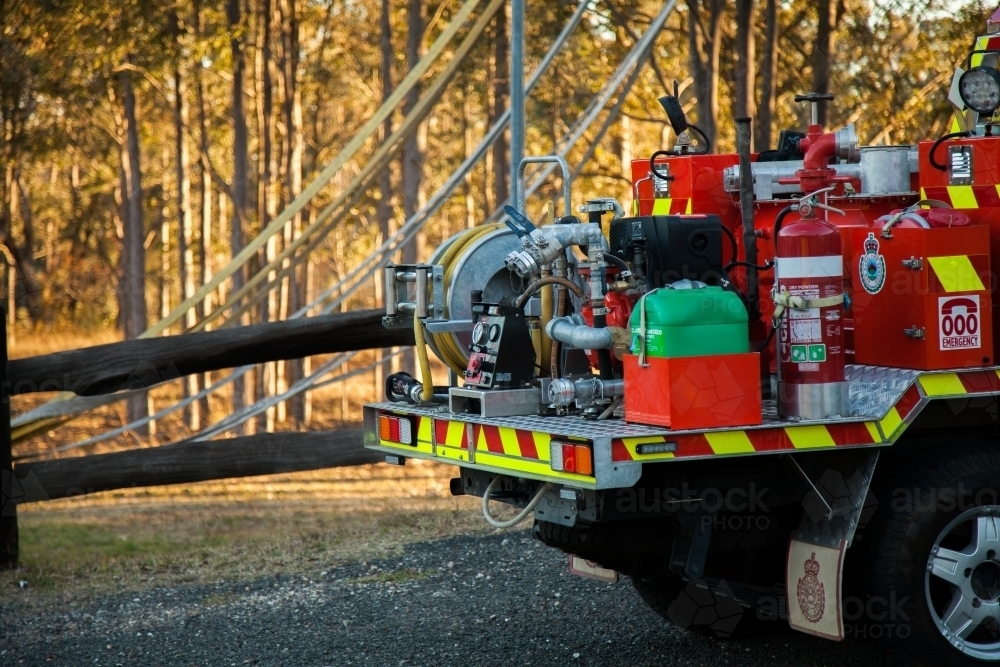 Image of Small country fire truck parked at rural fire station ready ...