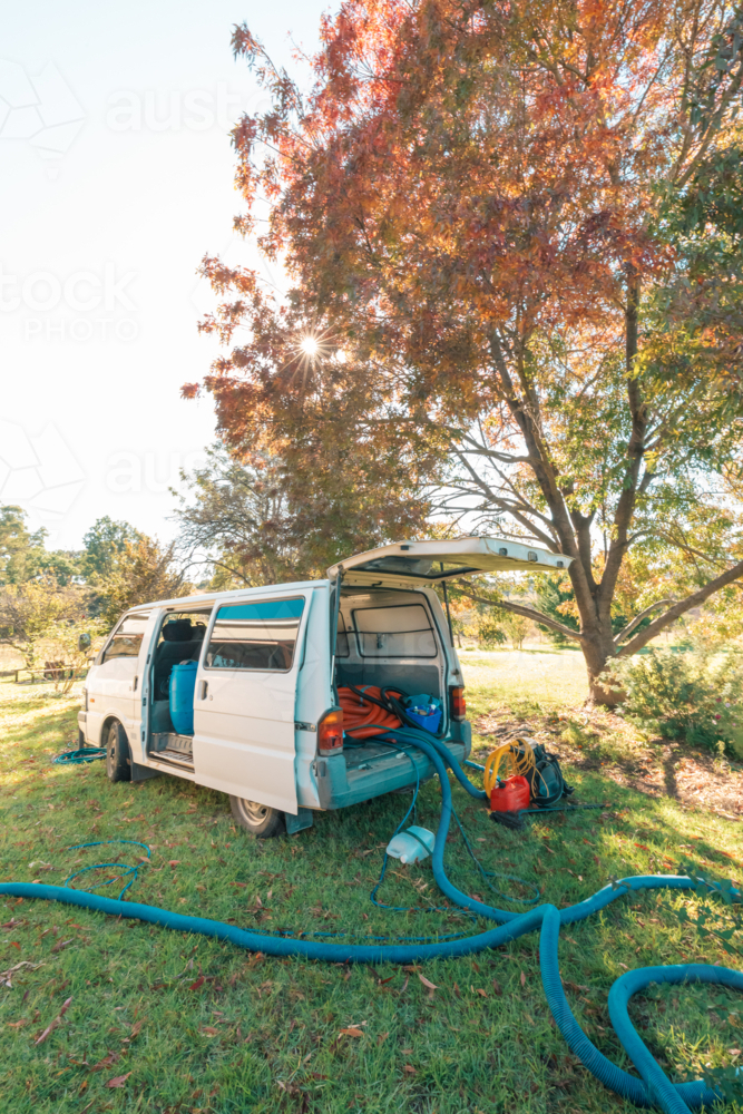 Image of Small white van with commercial carpet steam cleaning ...