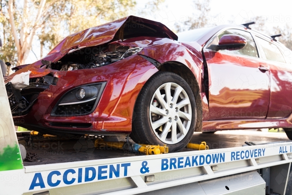 Image of Smashed car on an accident and breakdown repairs truck ...