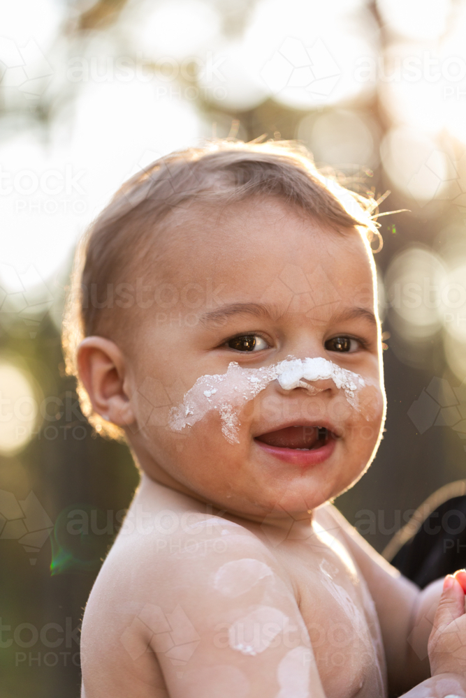 Image of Smiling happy portrait of young Aboriginal toddler boy in ...