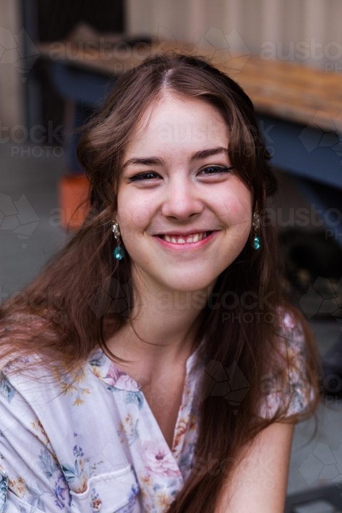 Image of Smiling portrait headshot of happy eighteen year old woman ...