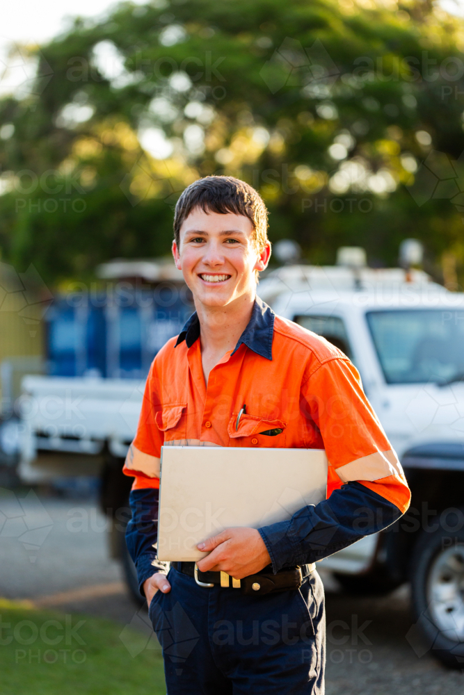 Image of Smiling portrait of young Australian man in his teens standing ...