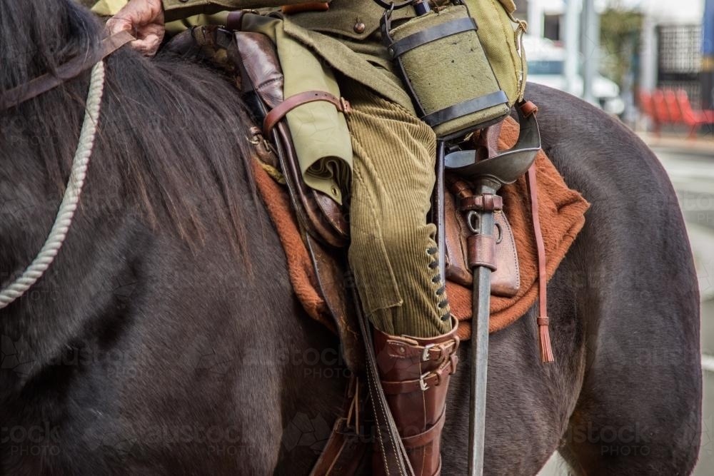 Image of Soldier riding a horse in the ANZAC Day parade - Austockphoto
