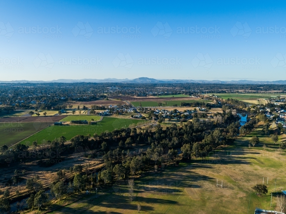 Image of Sports park and hunter river with farmland on river flats ...