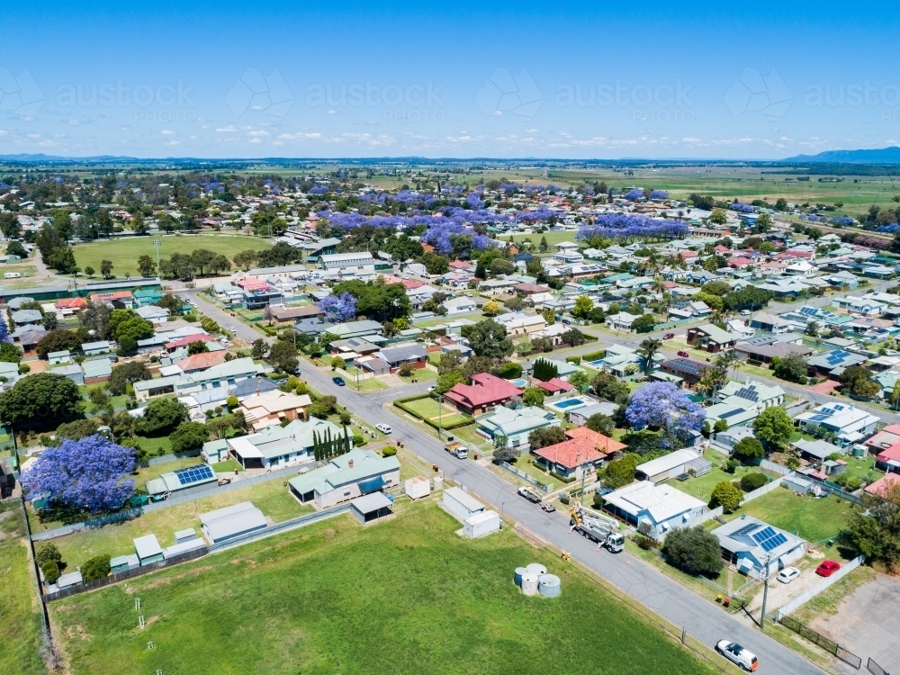 Image of Spring in Singleton, aerial view of streets and brightly ...