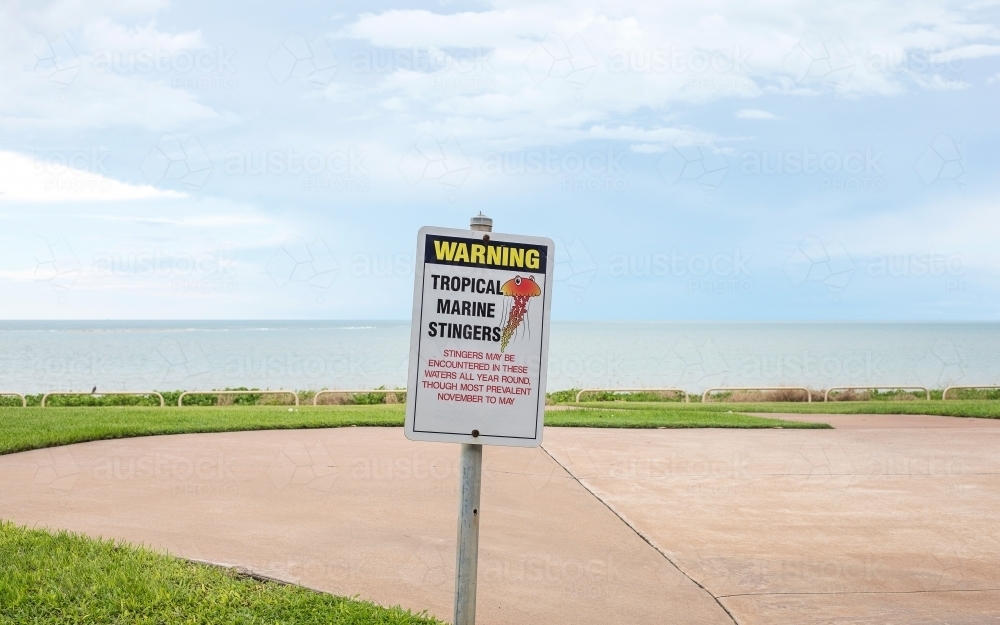 Image of Stinger Sign near beach - Austockphoto