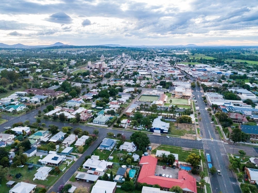 Image of Streets and houses of the country town of Gunnedah on overcast ...