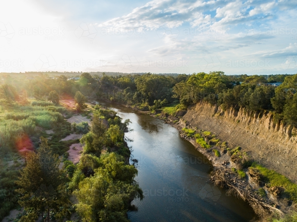 Image of Sunlight on bend of Hunter River in NSW Australia with cliff ...