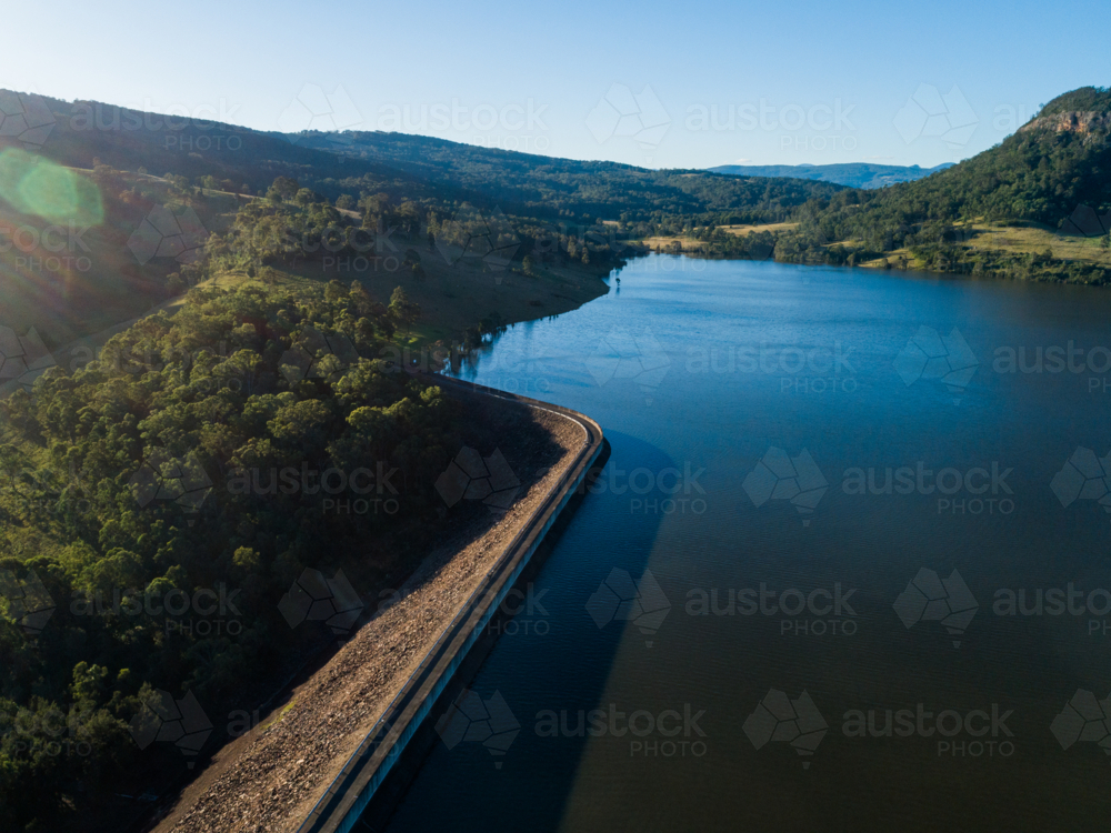 Image of sunlight over Glennies creek dam wall water supply seen from ...