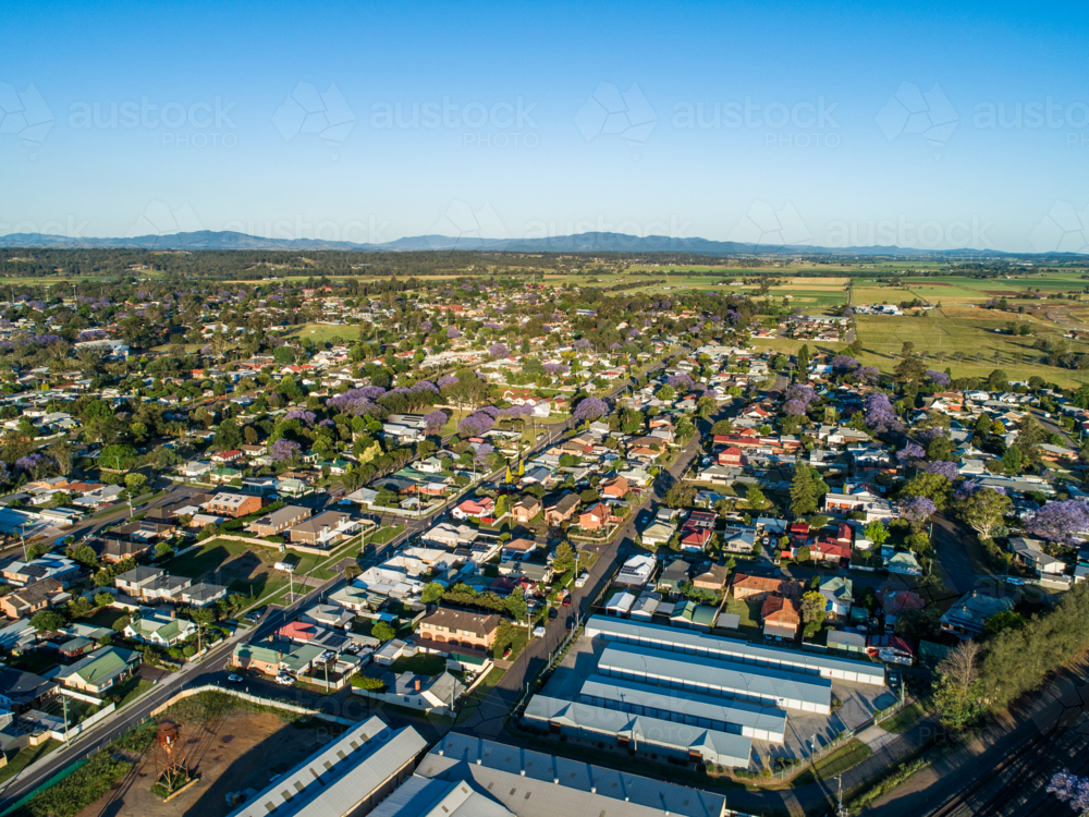 Image of Sunlit edge of country town in Australia in early summer with ...