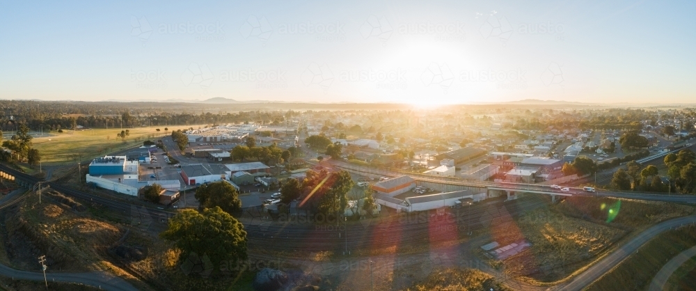 Image of Sunrise over country town of Singleton on winter morning from ...