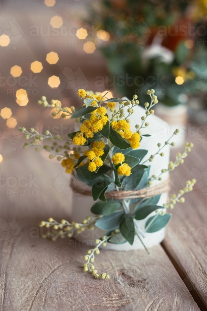 Image of table decor with wattle - Austockphoto
