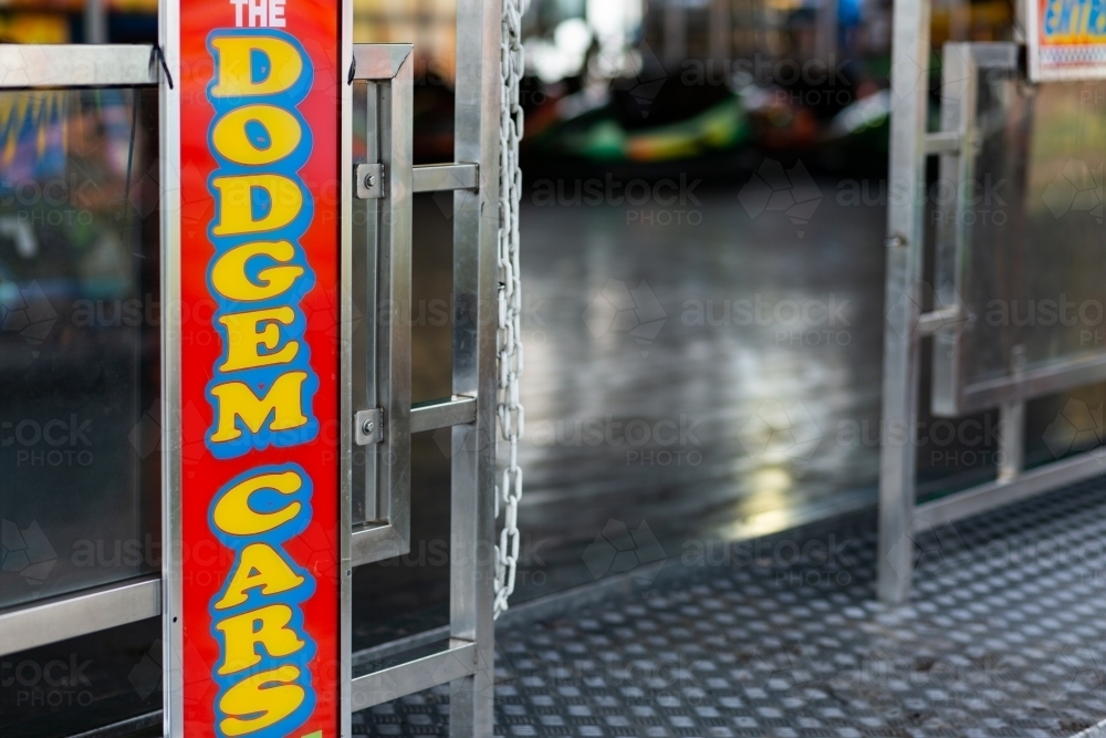 Image of The Dodgem Cars ride sign at show - Austockphoto