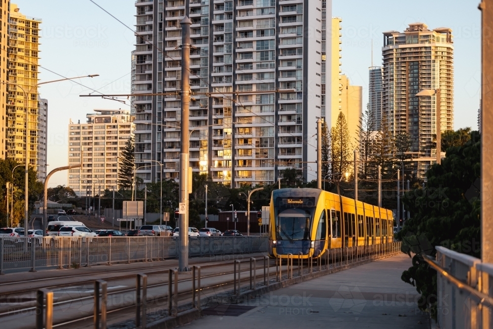 Image of The G:link light rail tram on Gold Coast passing through ...