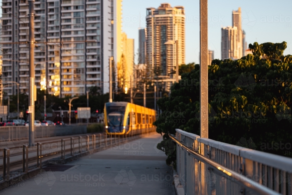 Image of The G:link light rail tram on the Gold Coast passing through ...