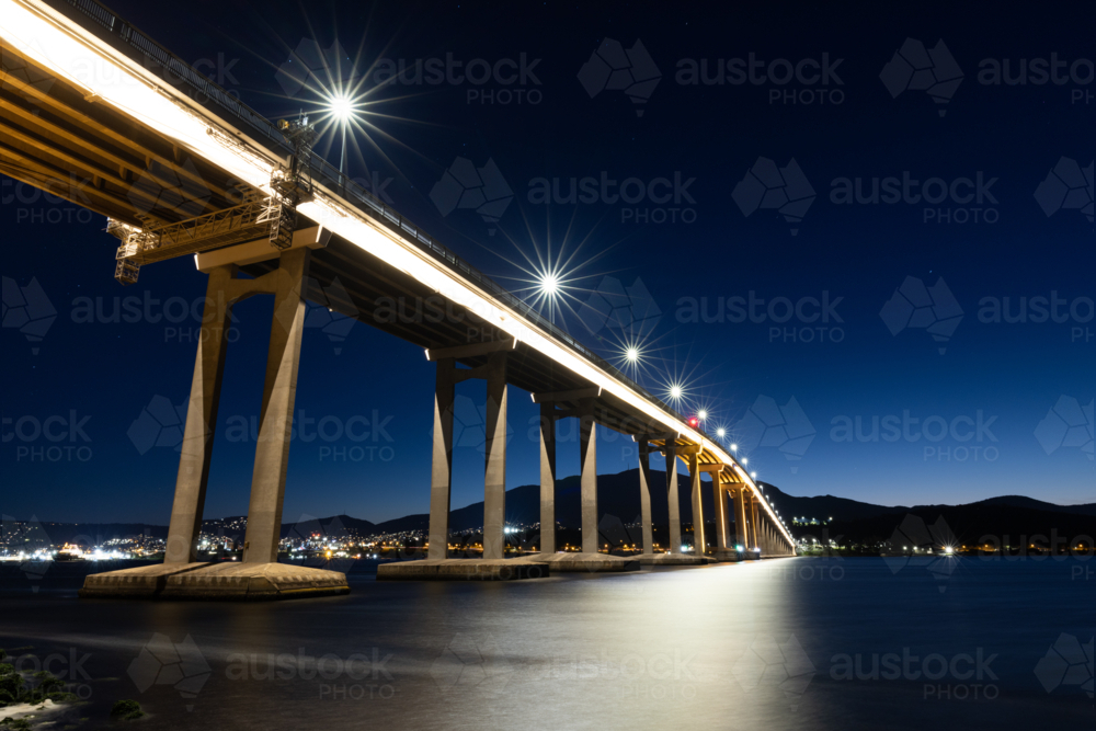 Image of The iconic Tasman Bridge at dusk on a clear spring evening ...