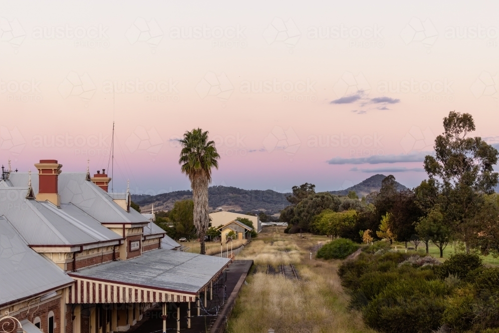 Image of The Mudgee Railway Station at dusk with Mount Frome in ...