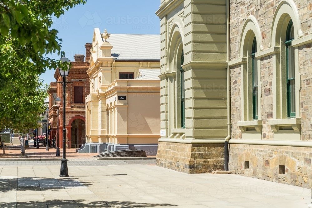 Image of The streetscape of restored historic buildings of the maritime ...
