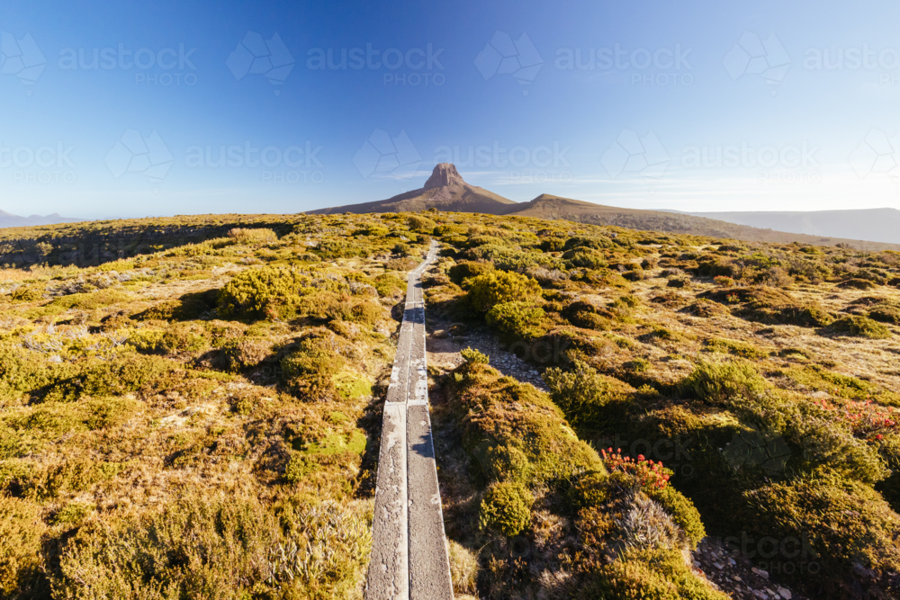 Image of The wide landscape views at sunset of Barn Bluff near Cradle ...