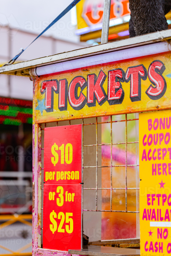Image of Ticket booth in sideshow alley of showground event - Austockphoto