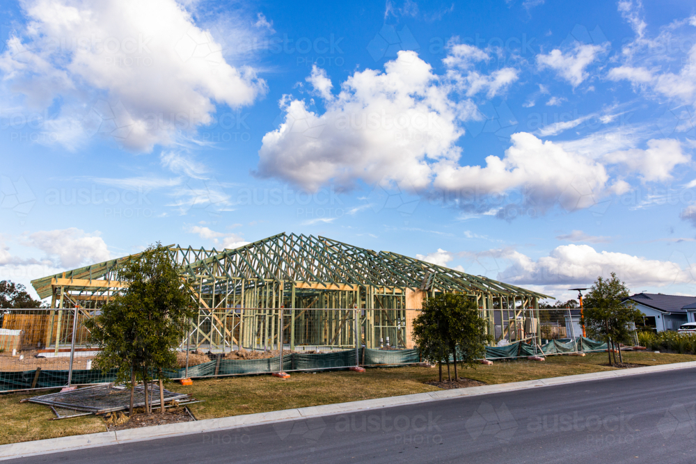 Image of timber framed house getting built at a new development ...