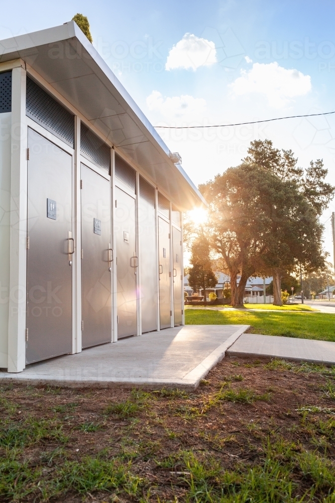 Image of Toilets in public park area in afternoon light - Austockphoto