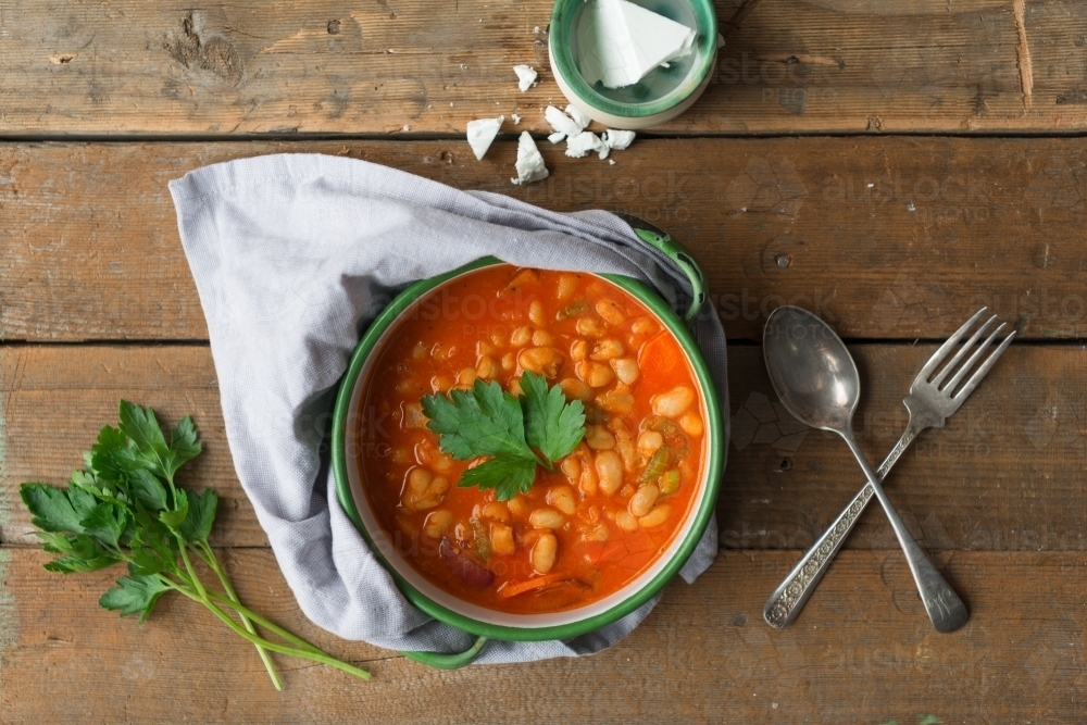 Image of Top down of bean soup - Austockphoto