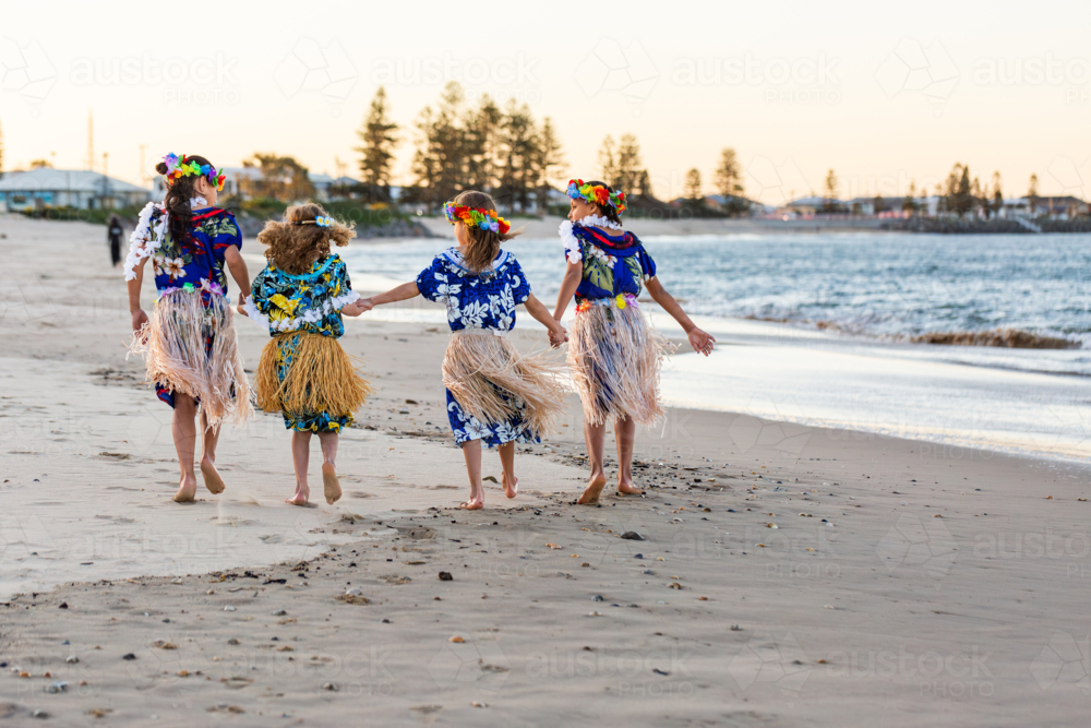Image of Torres Strait Islander dancer performer children in traditional floral dresses and ...