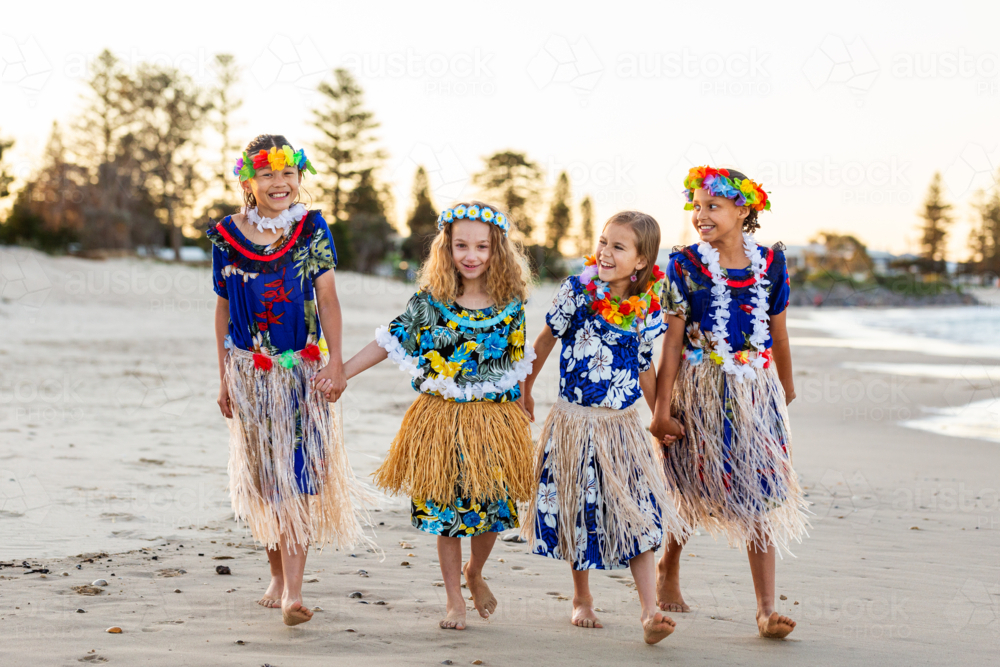 Image of Torres Strait Islander dancer performer children in traditional floral dresses and ...