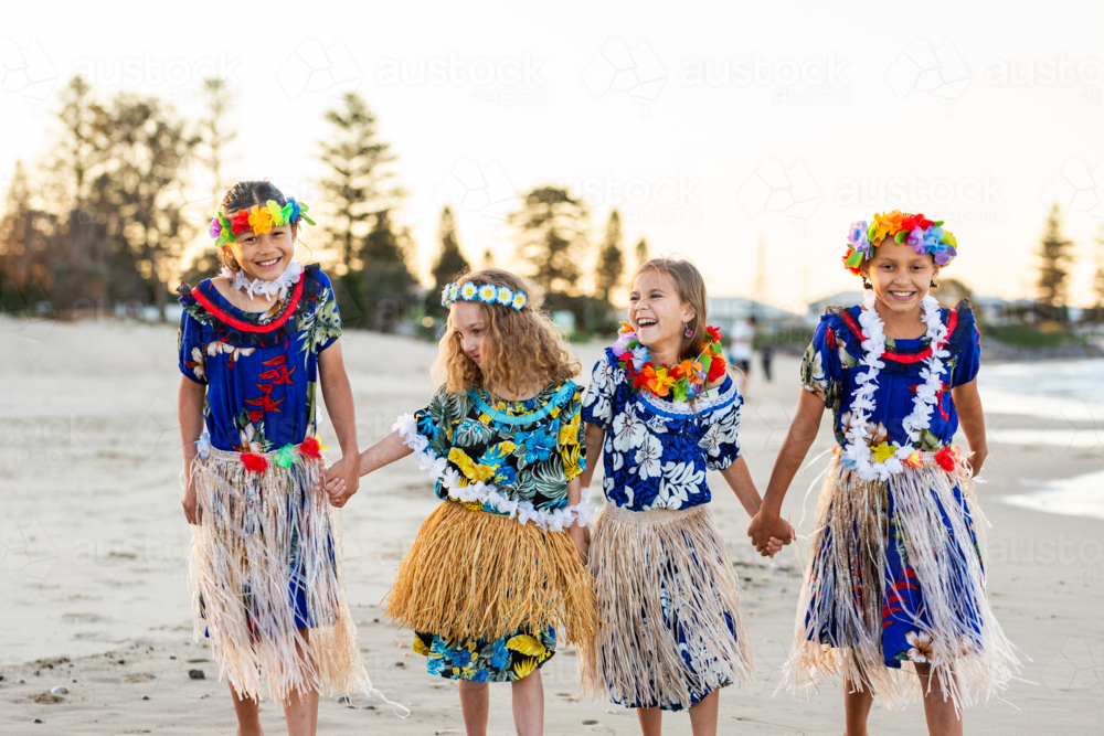 Image of Torres Strait Islander dancer performer children in traditional floral dresses and ...