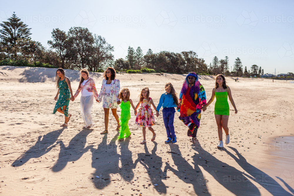 Image of Torres Strait Islander family of grandmother with her daughters and grandchildren ...