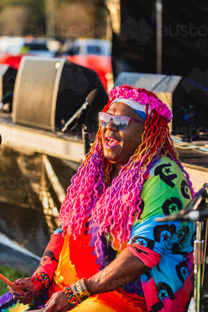 Image of Torres Strait Islander woman singing and performing at ...
