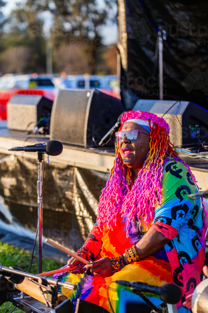 Image of Torres Strait Islander woman singing and performing at ...