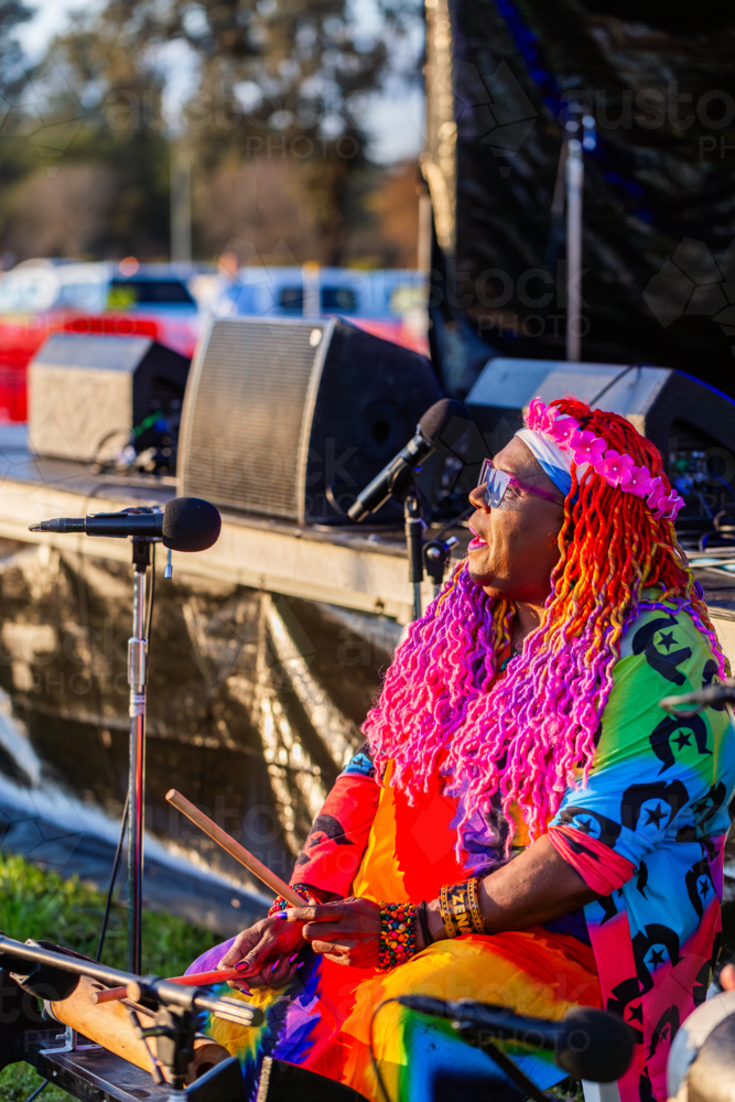 Image of Torres Strait Islander woman singing and performing at ...